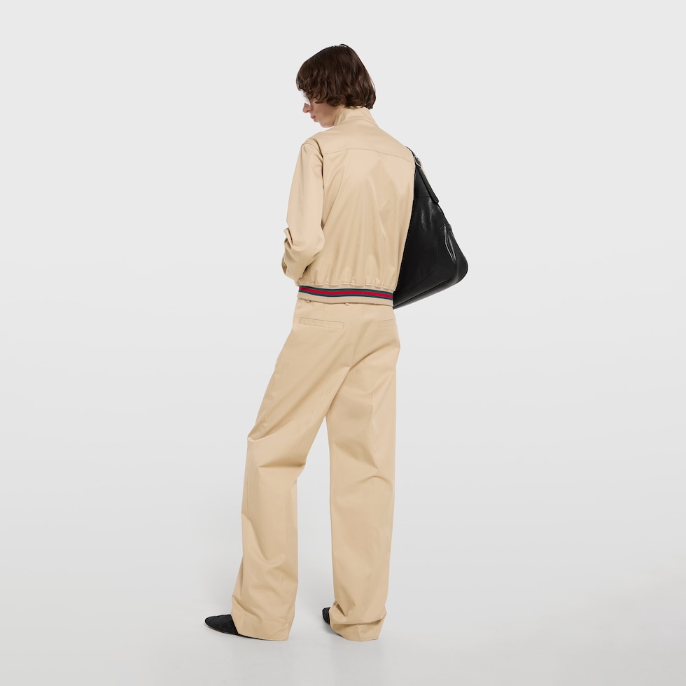 Cotton twill zip jacket with Web in sand | GUCCI® TH