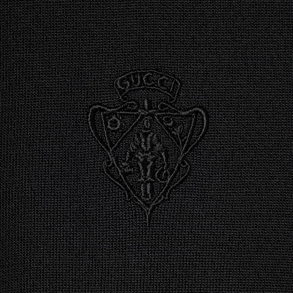 Knitted T-shirt with embroidery in black | GUCCI® SG