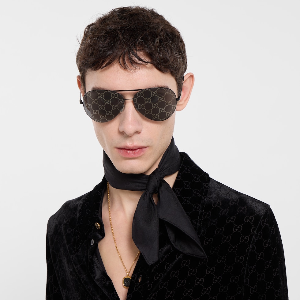 GG silk cotton pocket square in black | GUCCI® ZA