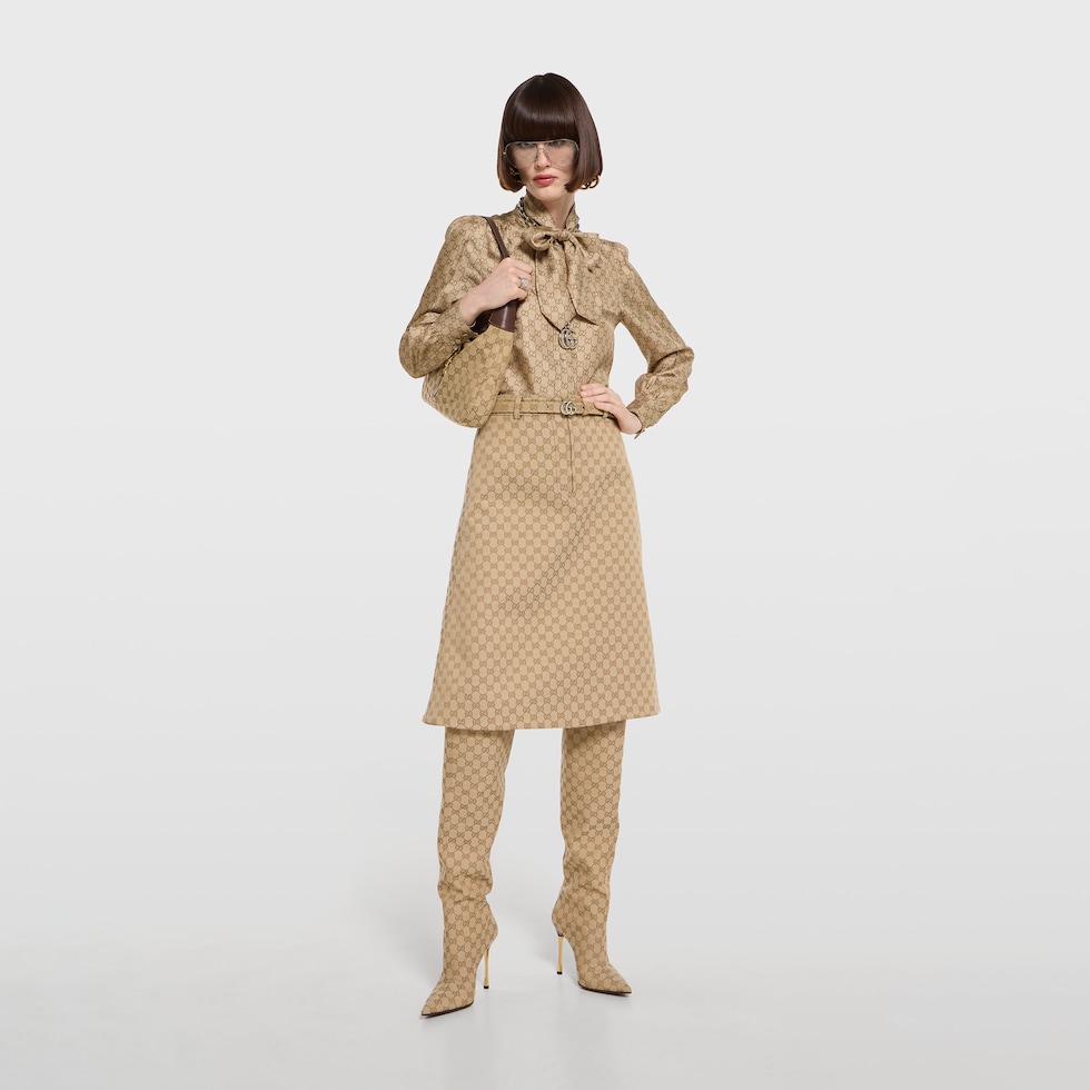 Cinturón delgado GG Marmont en lona GG arena | GUCCI® MX