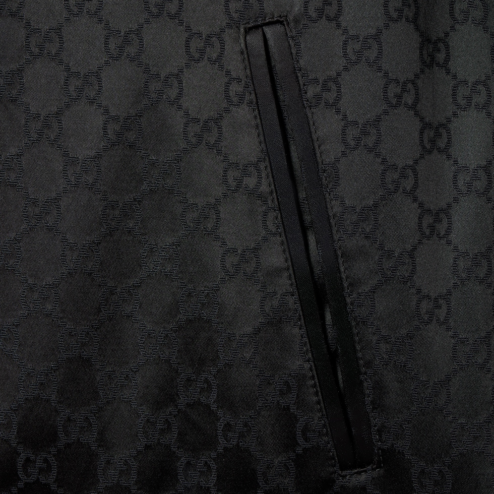 GG cotton satin zip jacket with piping in black | GUCCI® US