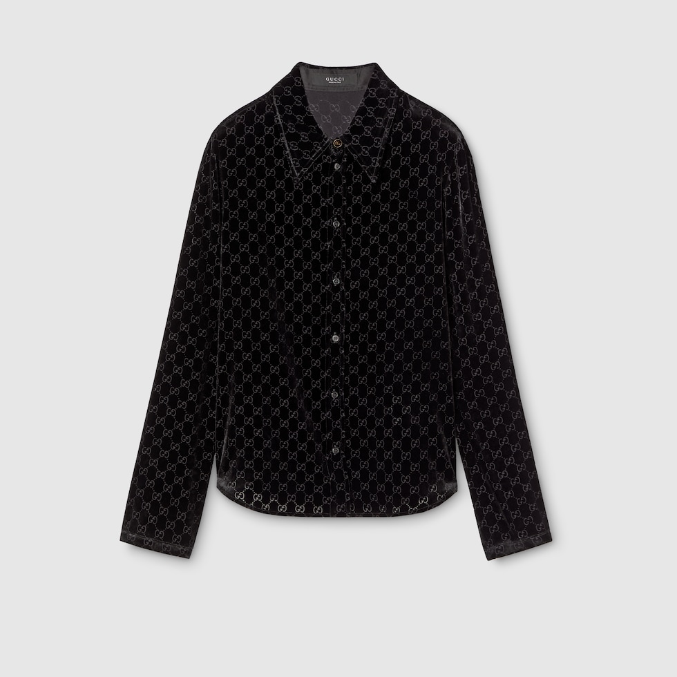 Stretch GG velvet devoré shirt in black | GUCCI® AU