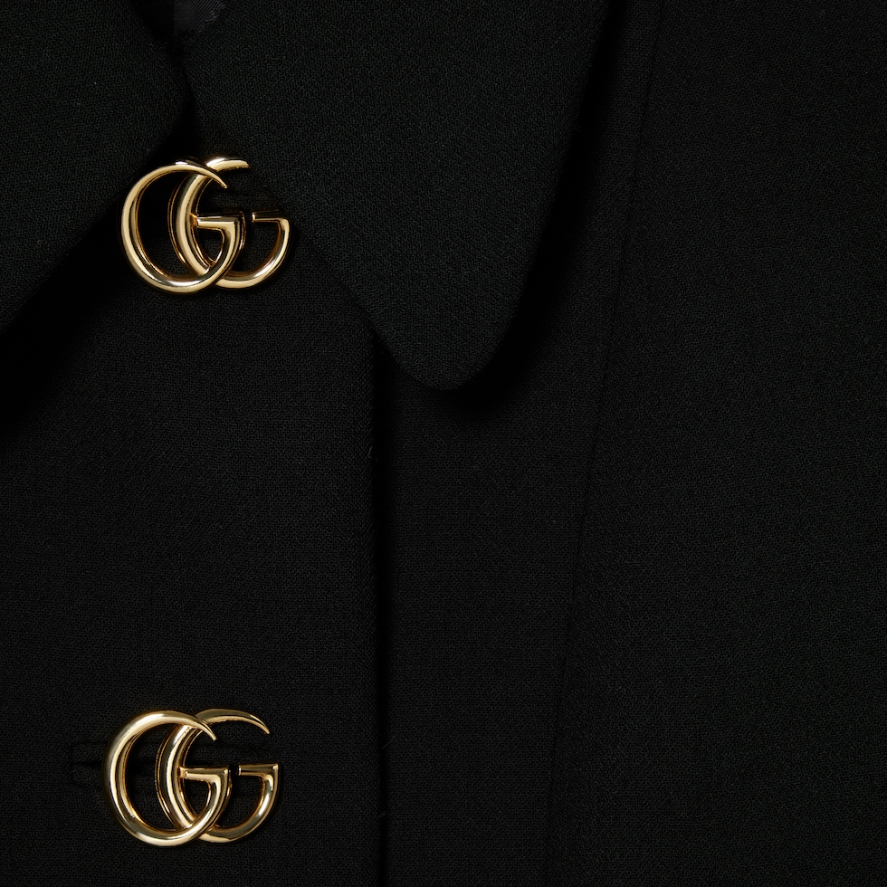 Crêpe wool jacket with Double G button in black | GUCCI® TH