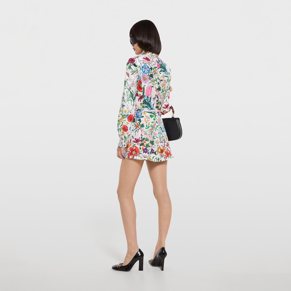 Printed silk twill dress in multicolor | GUCCI® SG