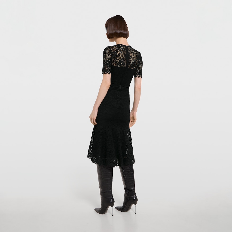 GG flower stretch lace dress in black | GUCCI® SG
