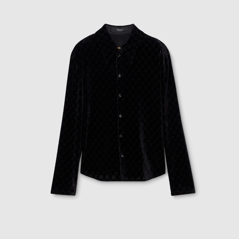 GG stretch devoré velvet shirt in black | GUCCI® NZ