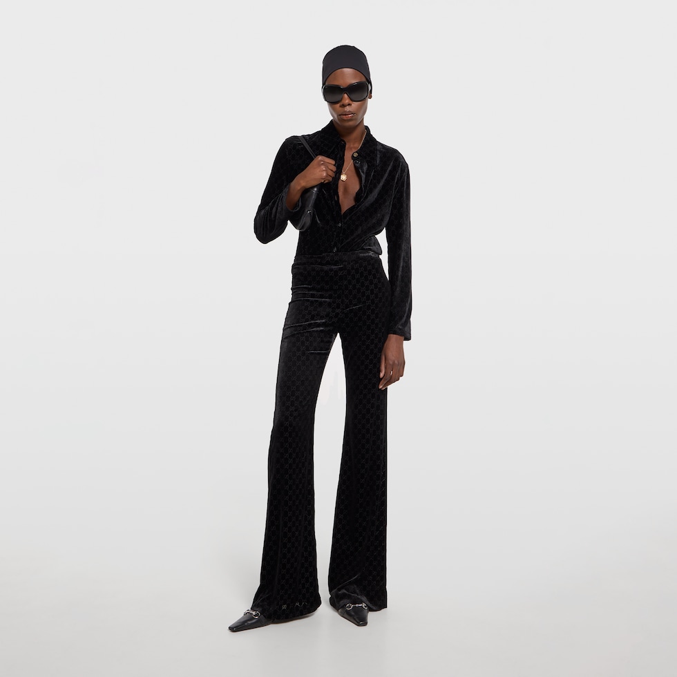 GG stretch devoré velvet shirt in black | GUCCI® NZ