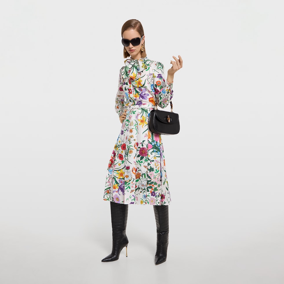 Printed silk twill pleated skirt in multicolor | GUCCI® ZA