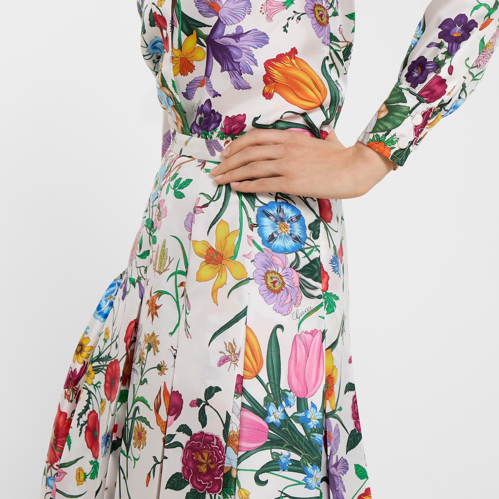 Printed silk twill pleated skirt in multicolor | GUCCI® ZA