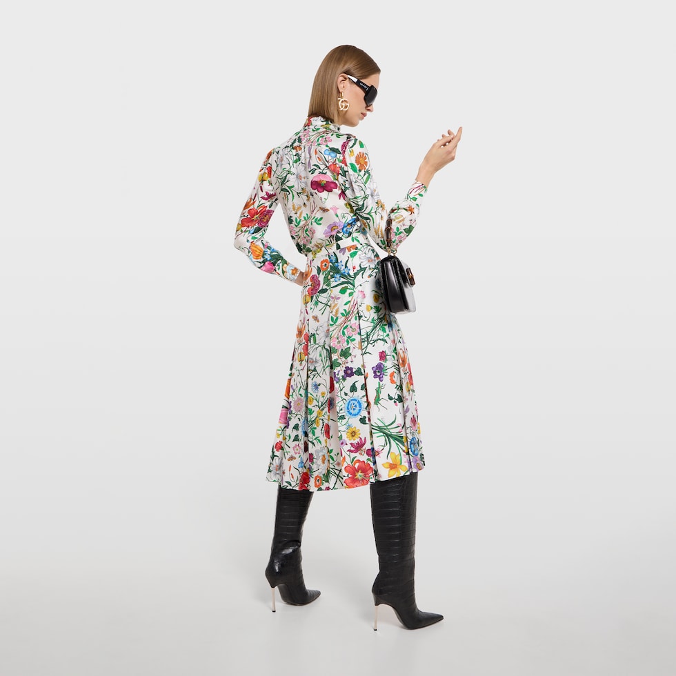 Printed silk twill pleated skirt in multicolor | GUCCI® ZA