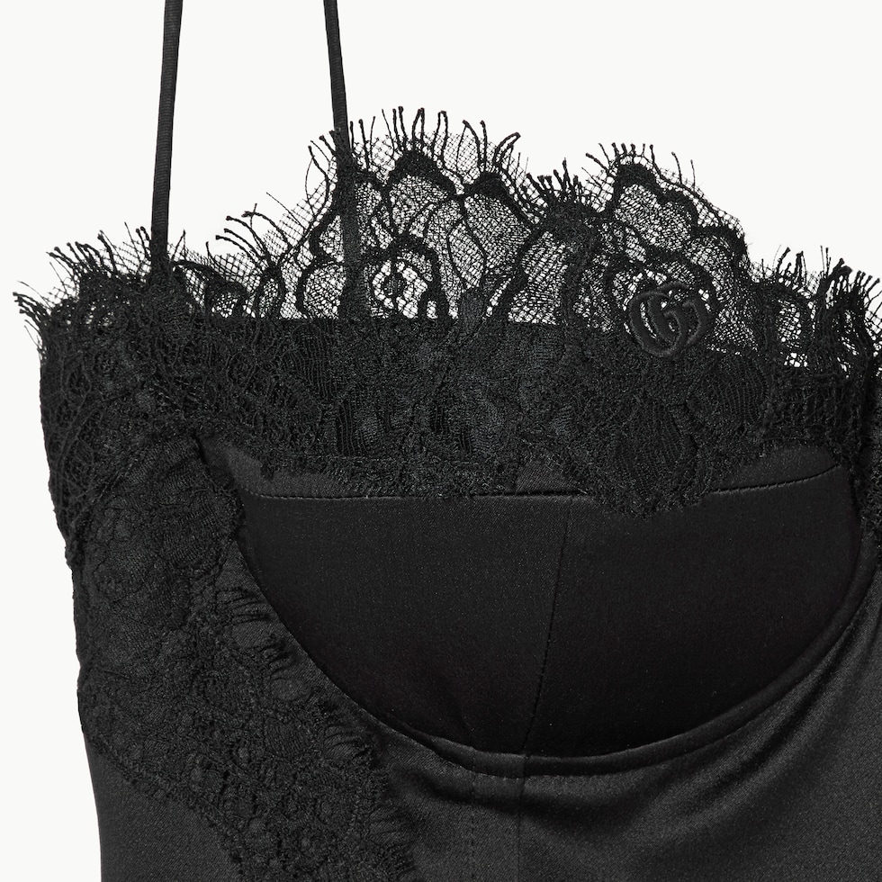 Embroidered silk satin top in black | GUCCI® SG