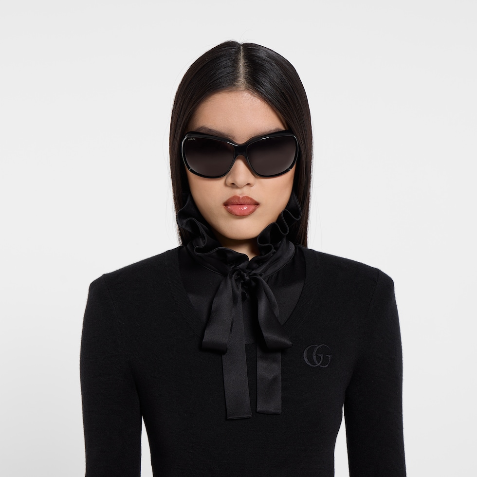 Top de seda y cashmere fino con bordado en negro | GUCCI® ES