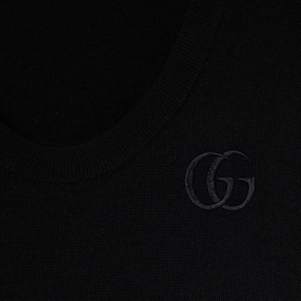 Fine cashmere silk top with embroidery in black | GUCCI® US