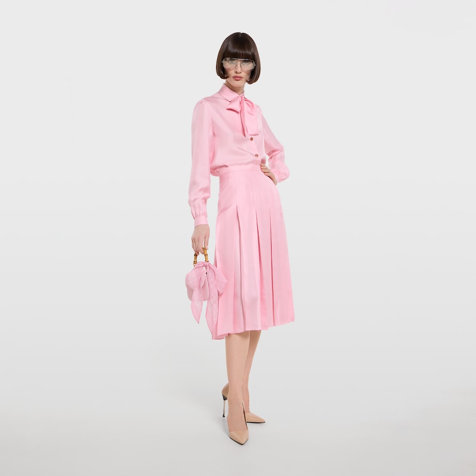 Printed silk chiffon ribbon in light pink | GUCCI® US