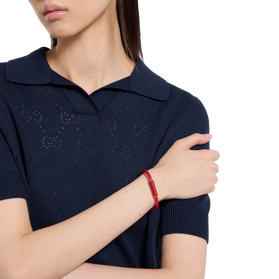 Bracciale con logo Gucci smaltato in pelle rosso acceso | GUCCI® IT
