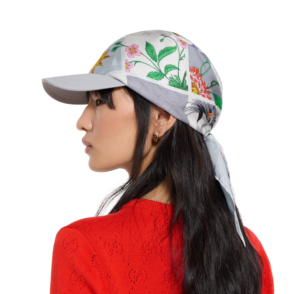 Printed silk baseball cap in white and light grey | GUCCI® SA