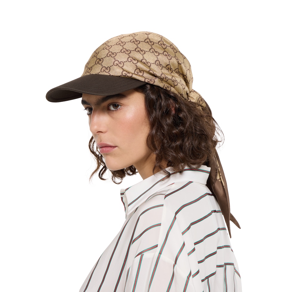GG silk twill baseball cap in beige and dark brown | GUCCI® US