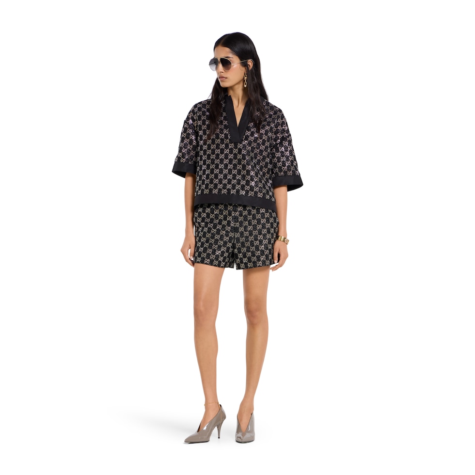 Wool tweed lamé top in black | GUCCI® US