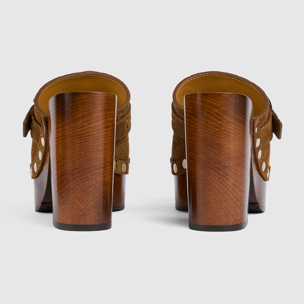 Women's platform clog with Double G in brown GG suede | GUCCI® US