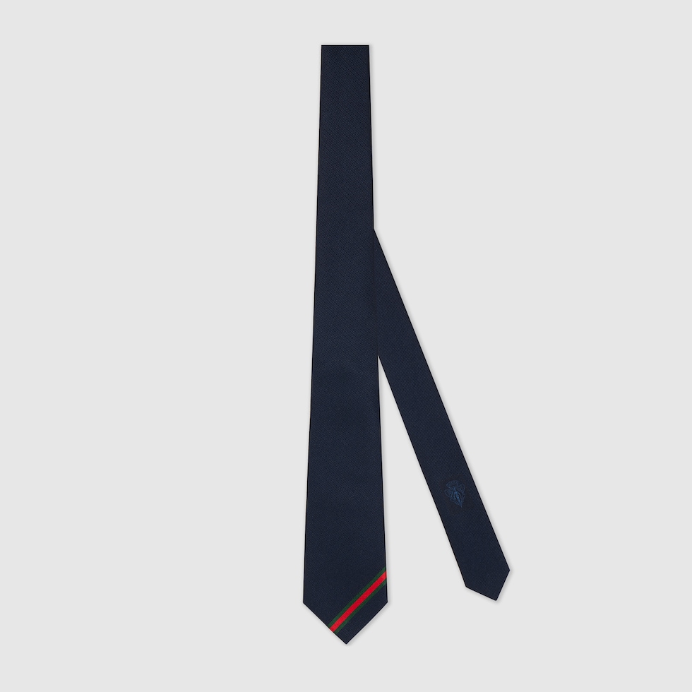 Web silk jacquard tie in blue | GUCCI® PT