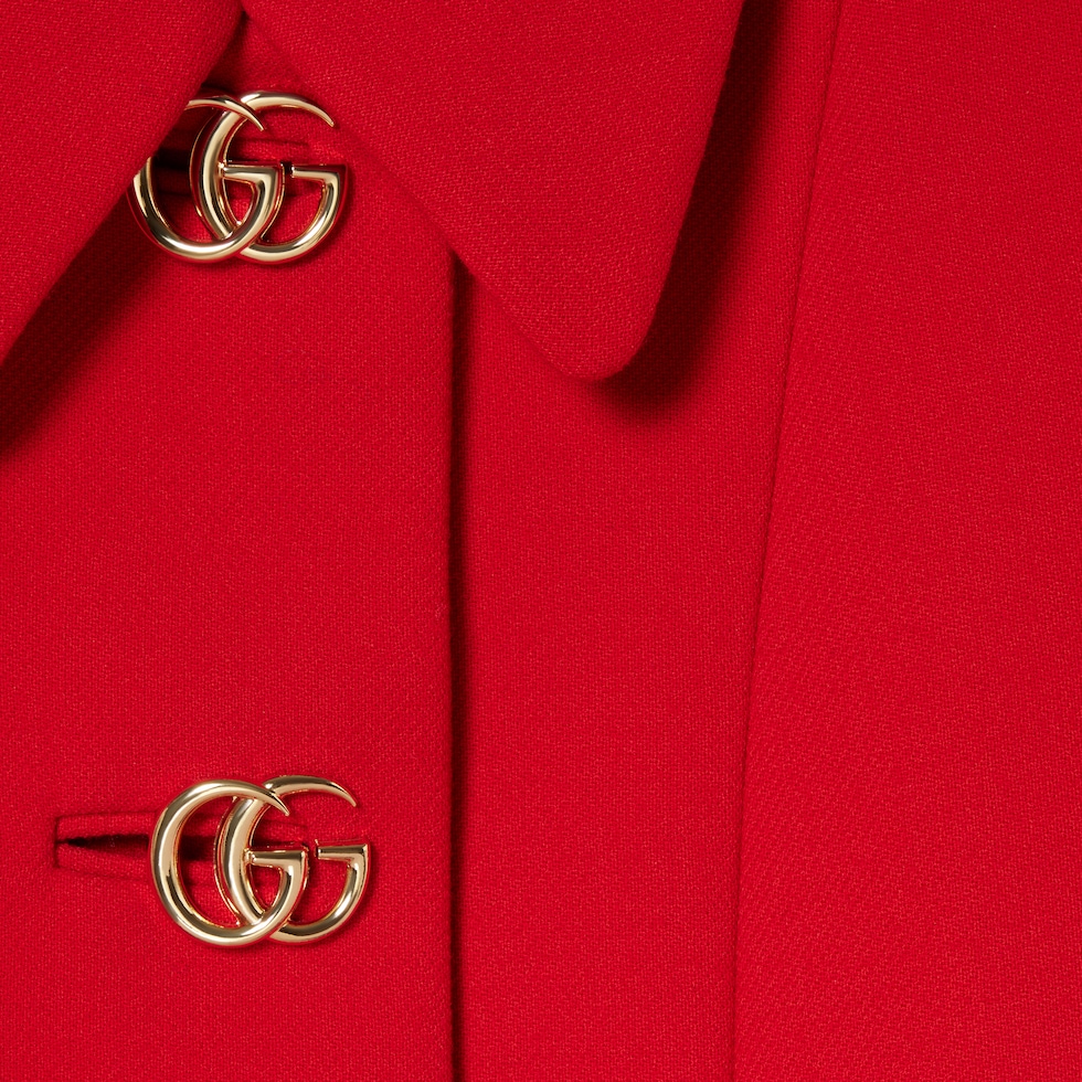 Wool natté coat with Double G button in red | GUCCI® AU