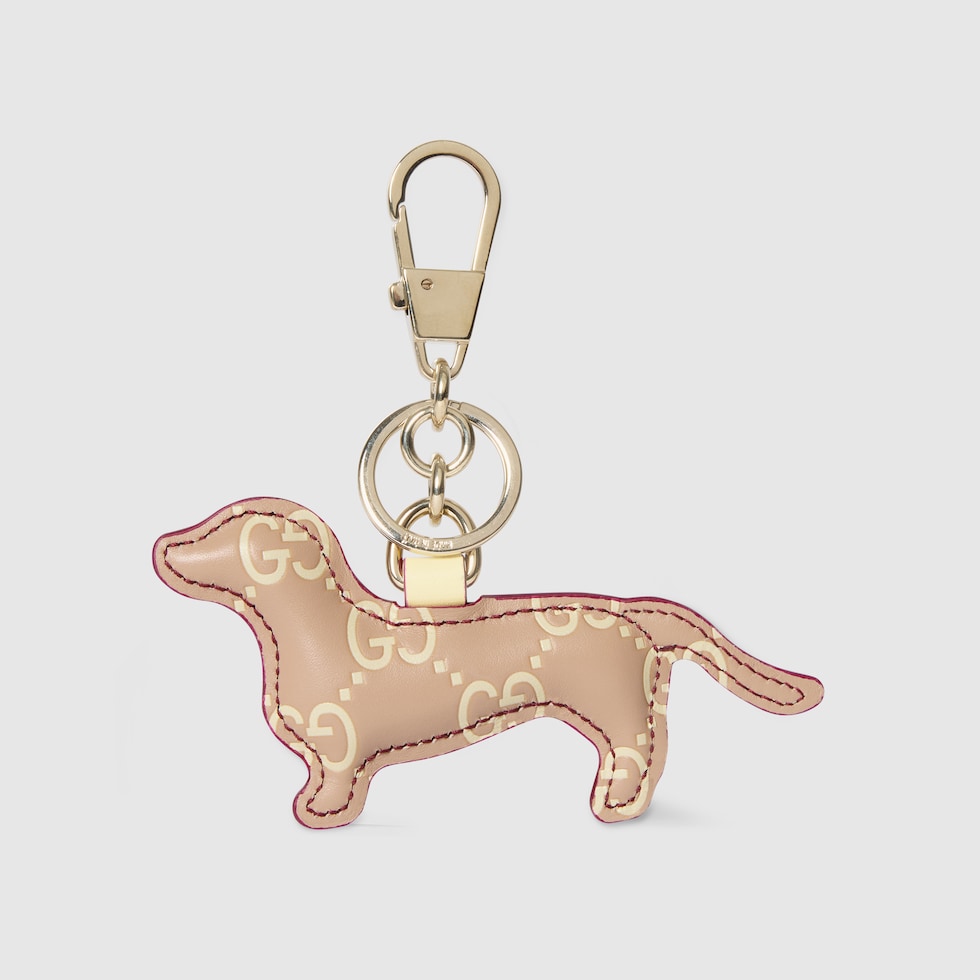 Dog-shaped bag charm in pink and beige GG leather | GUCCI® AU