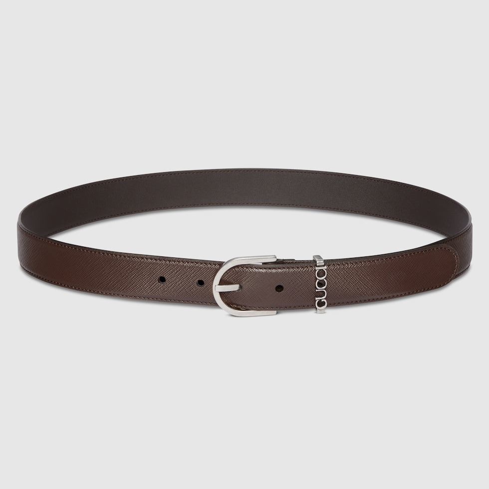 Belt with stirrup buckle in dark brown leather | GUCCI® US