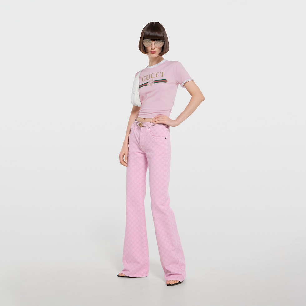 Cotton jersey T-shirt with print in light pink | GUCCI® US