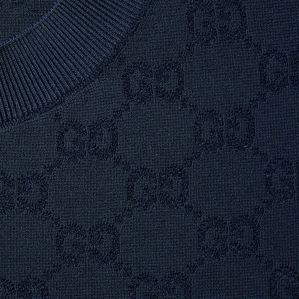 GG fine fabric jacquard top in navy | GUCCI® US