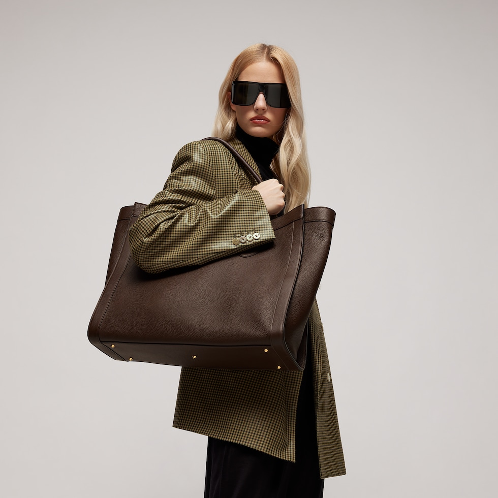Bamboo Tote bolsa grande en piel marrón | GUCCI® ES