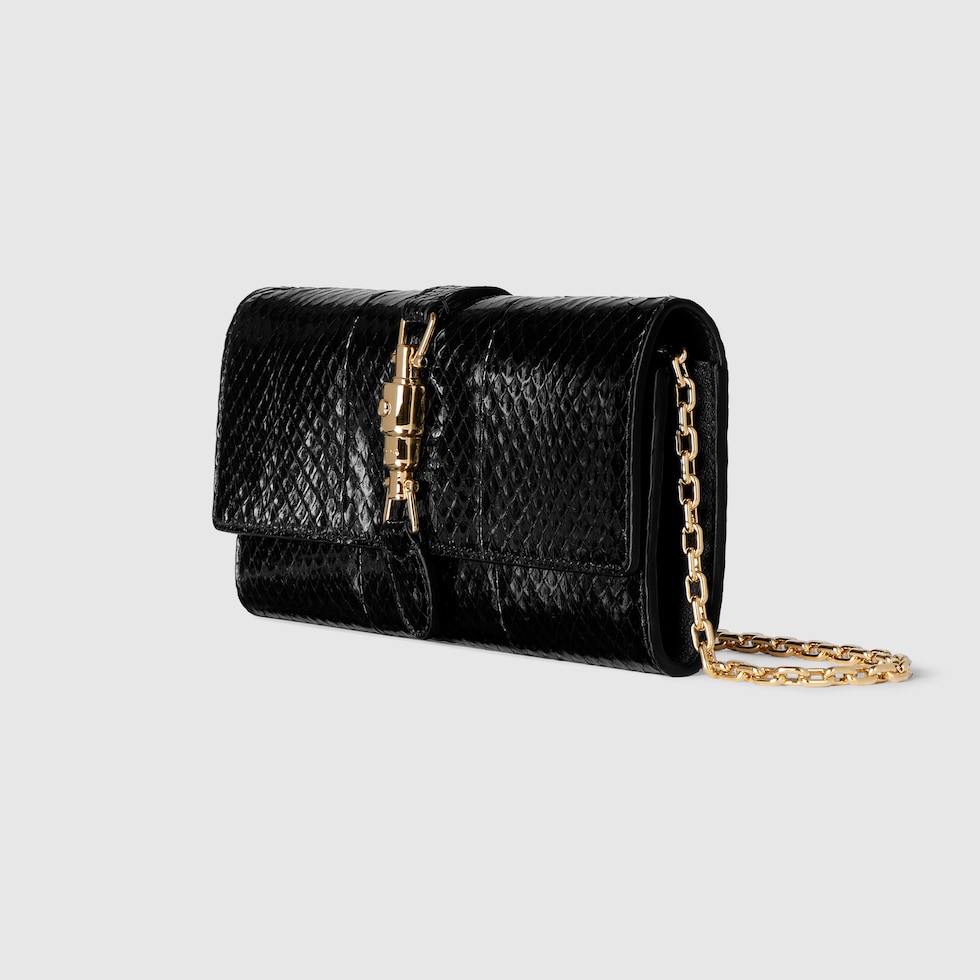 Gucci Jackie anaconda wallet on chain in black | GUCCI® US