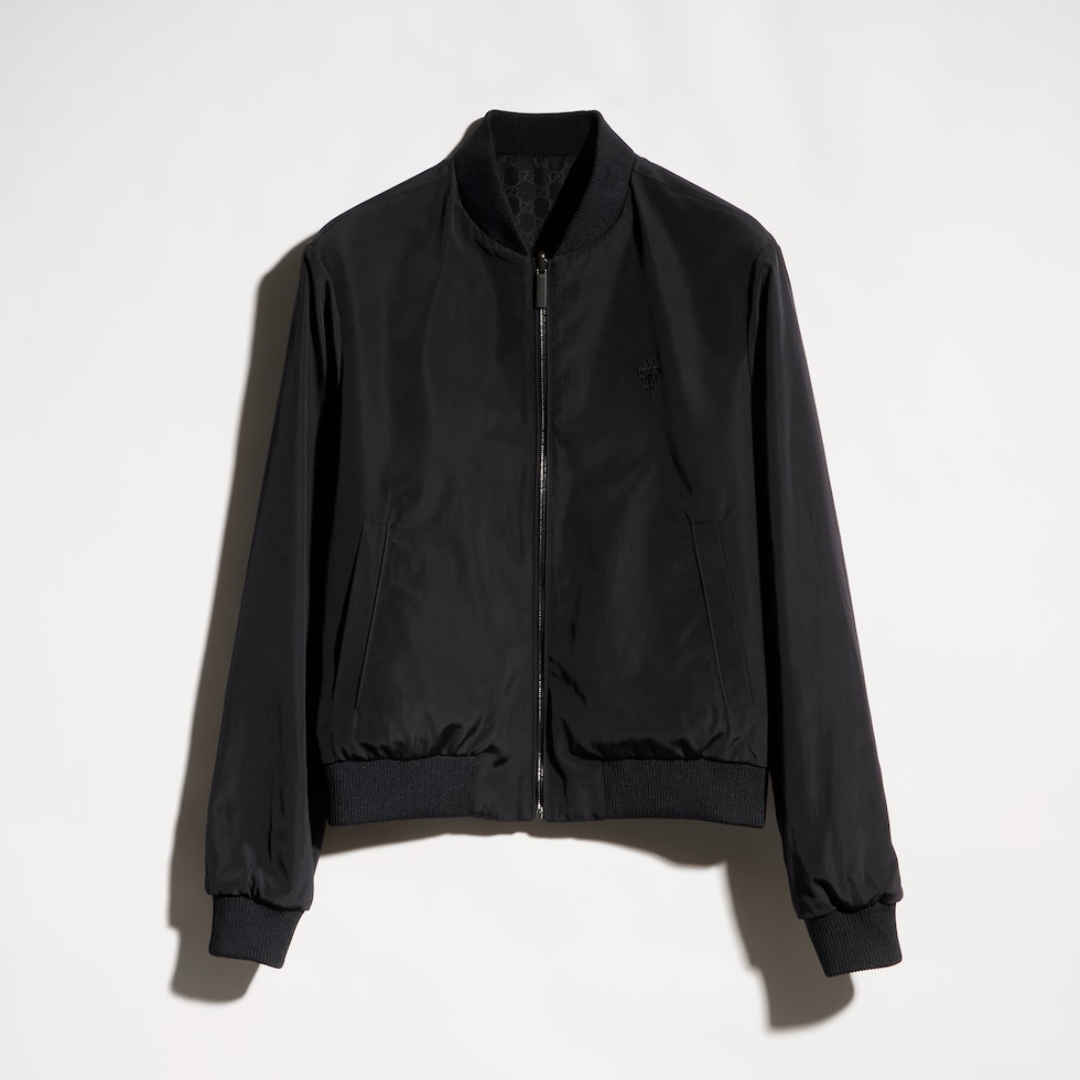 Reversible light silk faille zip jacket in black | GUCCI® US