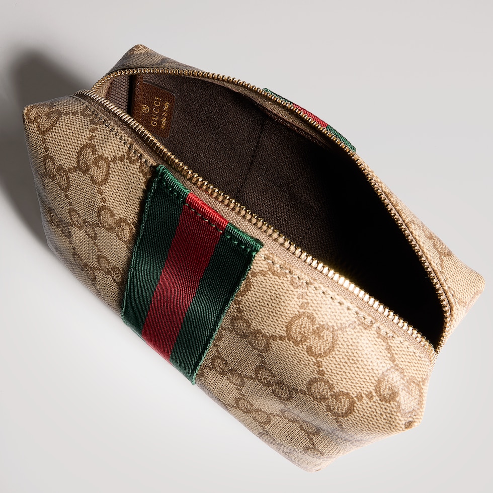 Medium cosmetic case with Web in sand and brown GG canvas | GUCCI® US