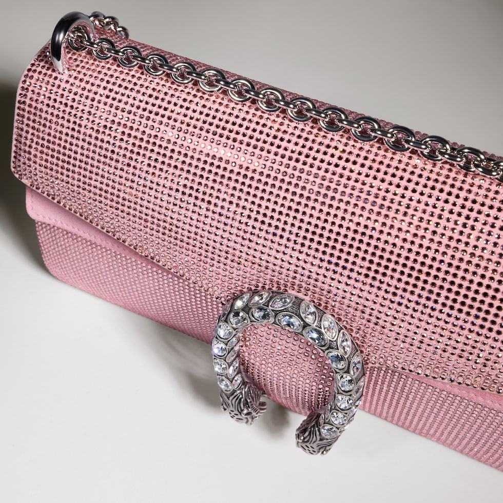 Dionysus crystal medium shoulder bag in light pink suede | GUCCI® AU