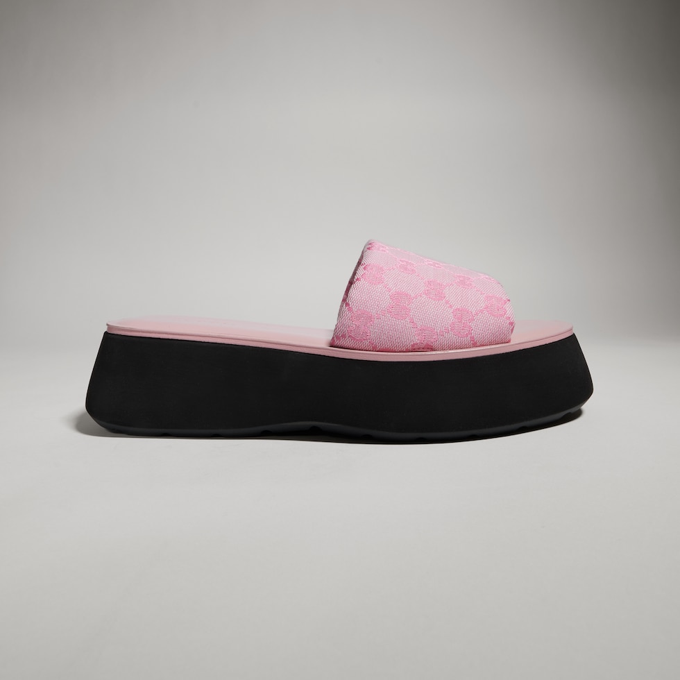 Women's flatform slide sandal in pink GG canvas | GUCCI® SE