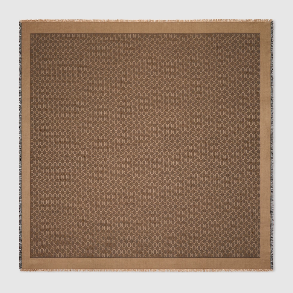 GG silk wool shawl in brown and beige | GUCCI® SG