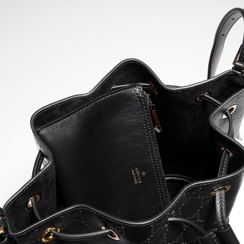 Gucci Venice small bucket bag in black GG leather | GUCCI® US