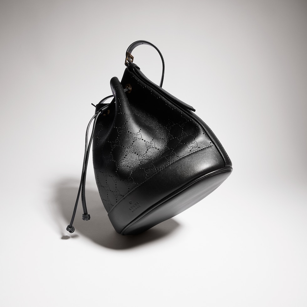 Gucci Venice small bucket bag in black GG leather | GUCCI® US