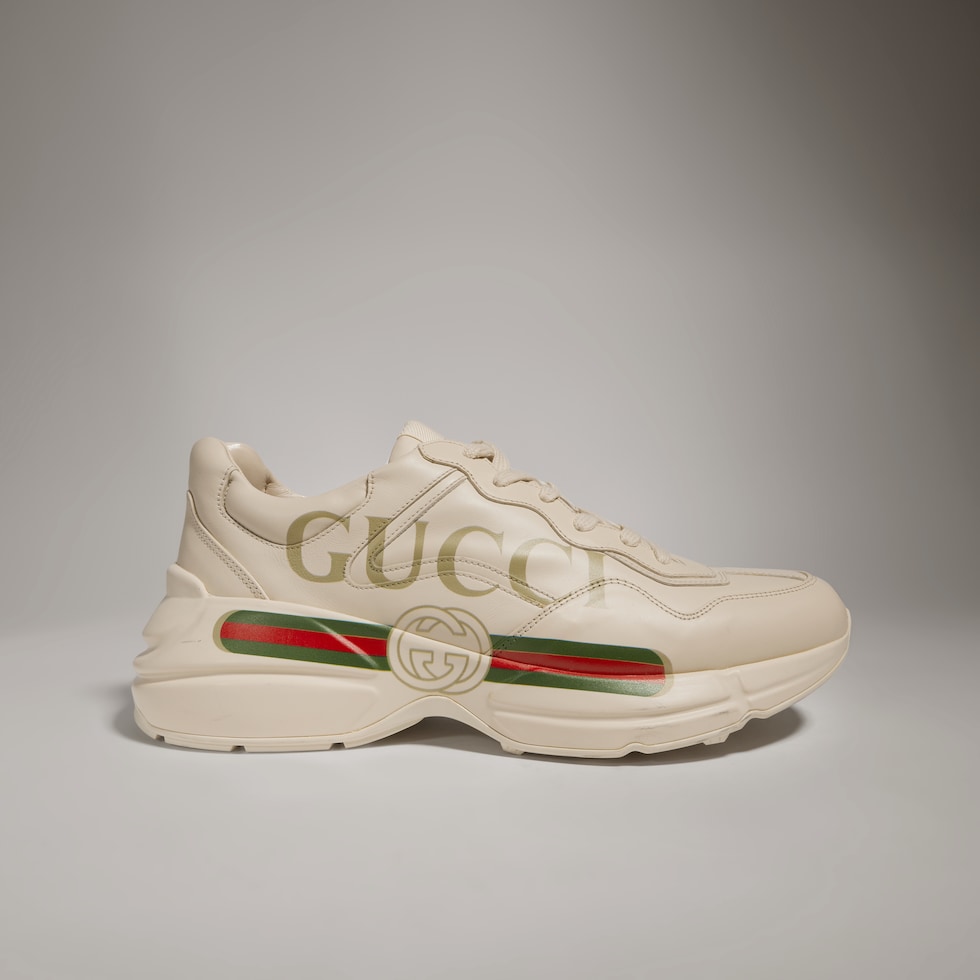 Men's Ivory Leather Rhyton Vintage Gucci Logo Sneaker | GUCCI® SI