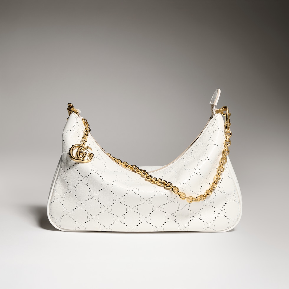 Lady Lunetta small shoulder bag with chain in white GG leather | GUCCI® UK