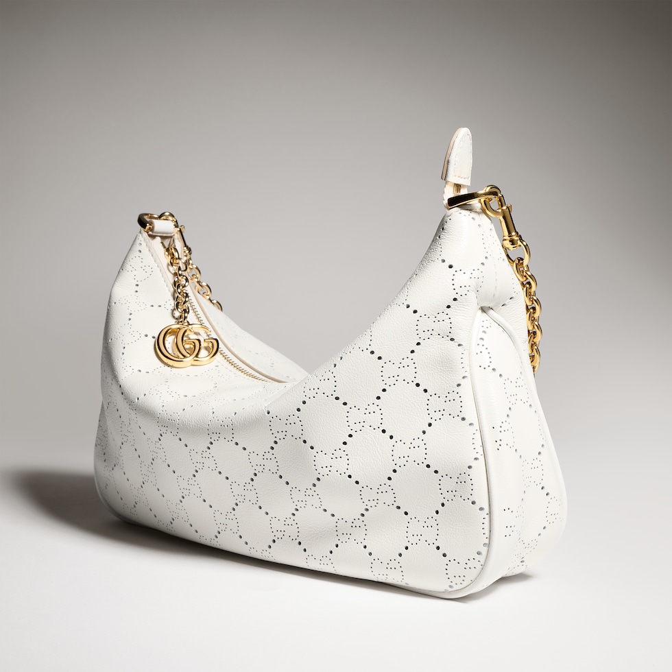 Lady Lunetta small shoulder bag with chain in white GG leather | GUCCI® UK