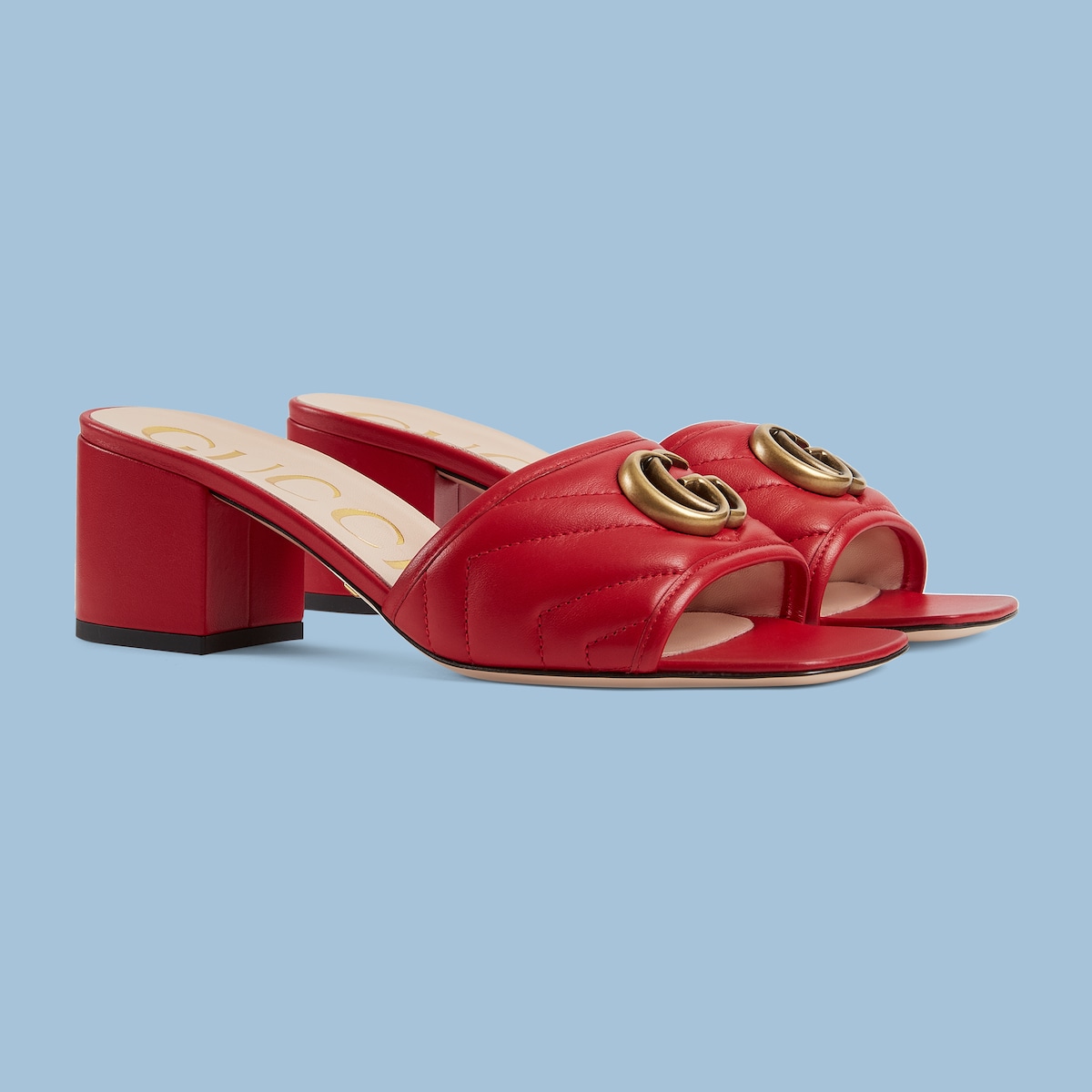 Women's Double G slide sandal in red leather | GUCCI® NZ