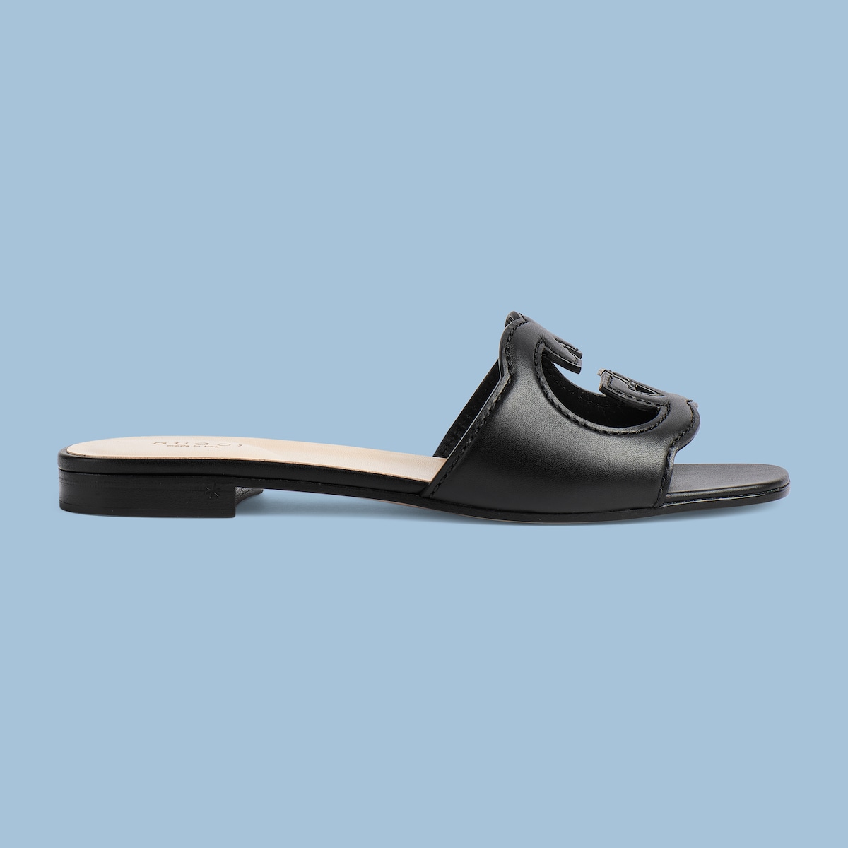 Women's Interlocking G cut-out slide sandal in black leather | GUCCI ...