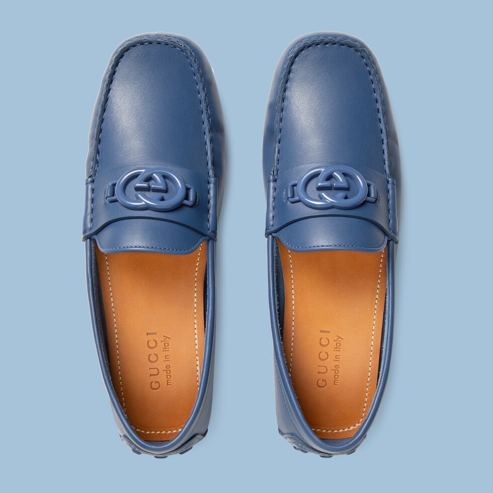 Men's driver with Interlocking G in indigo blue leather | GUCCI® SE