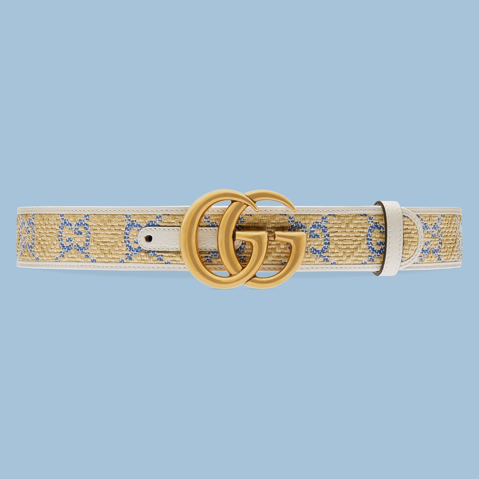 GG Marmont raffia wide belt in beige raffia | GUCCI® HU