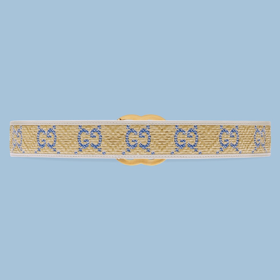 GG Marmont raffia wide belt in beige raffia | GUCCI® HU