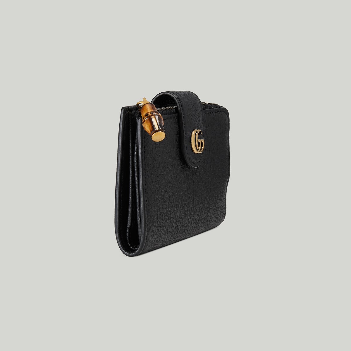 Medium Double G wallet with bamboo in black leather | GUCCI® US