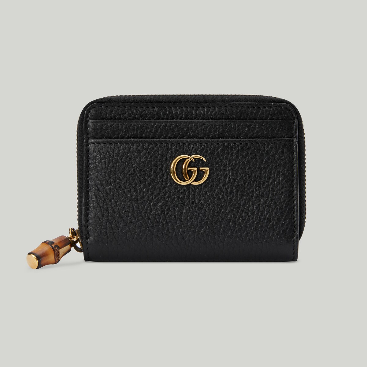 Double G zip card case with bamboo in black leather | GUCCI® NZ