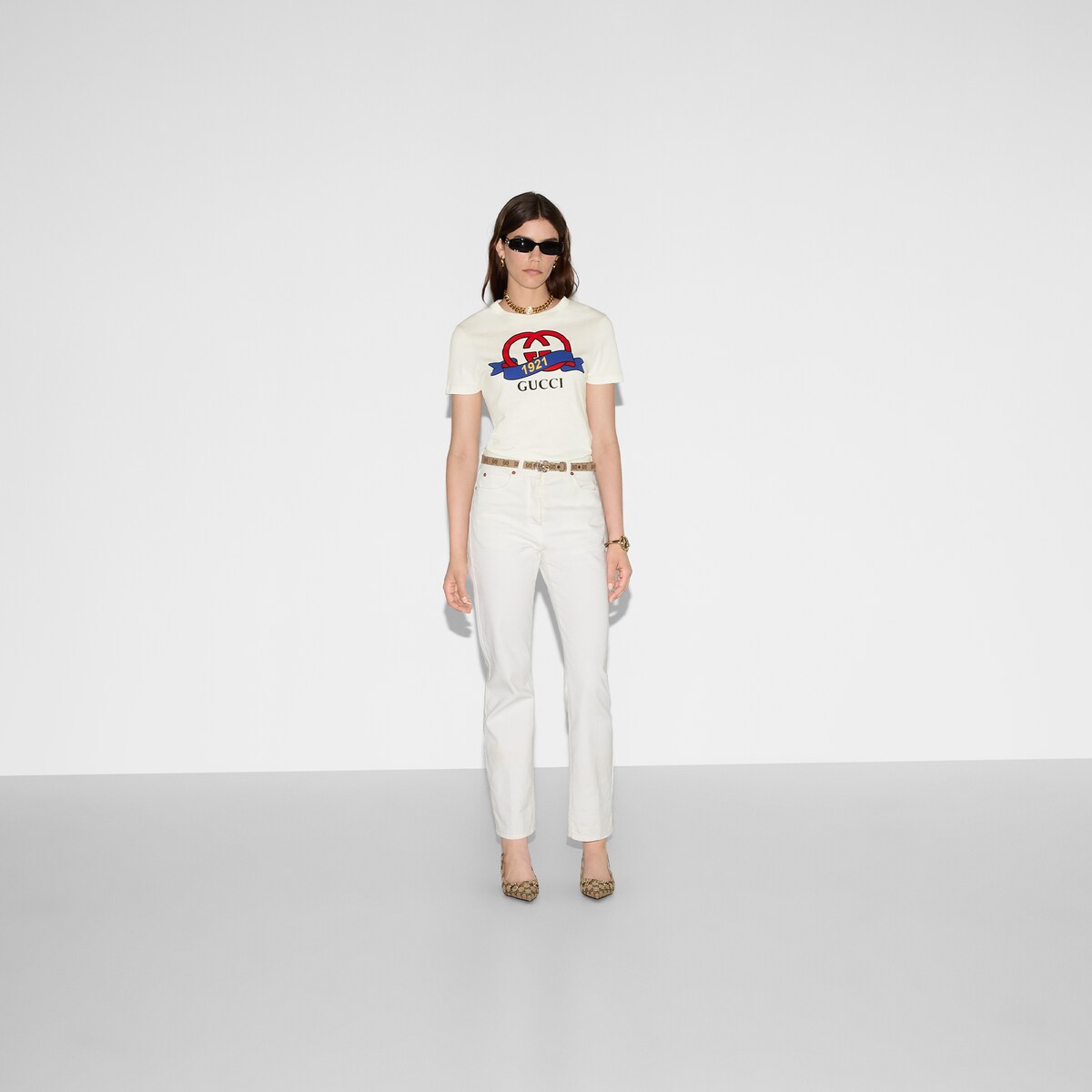 화이트 인터로킹 G 1921 Gucci 코튼 티셔츠 | 구찌® 코리아