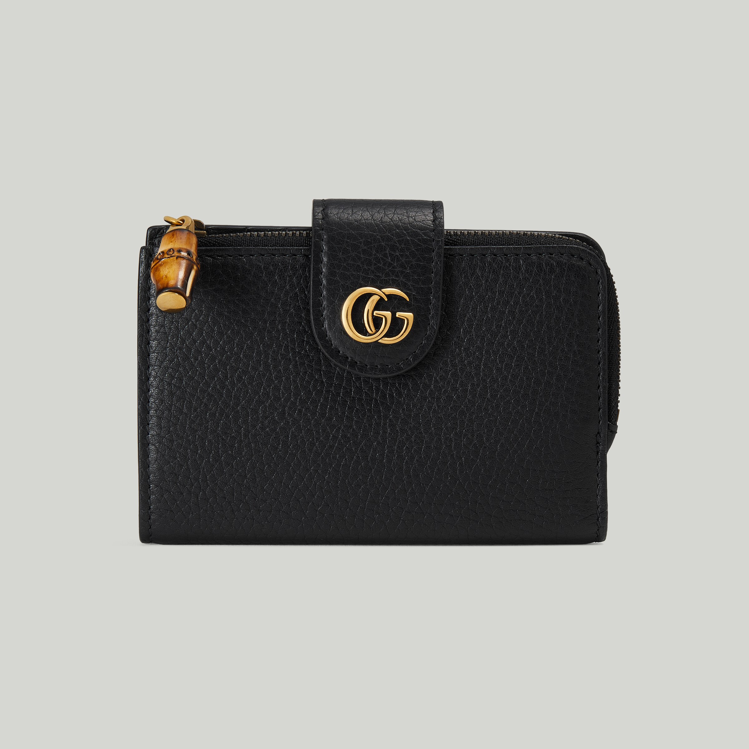 Medium Double G wallet with bamboo in black leather | GUCCI® US